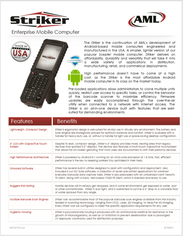 AML Striker Product Brochure | General Data