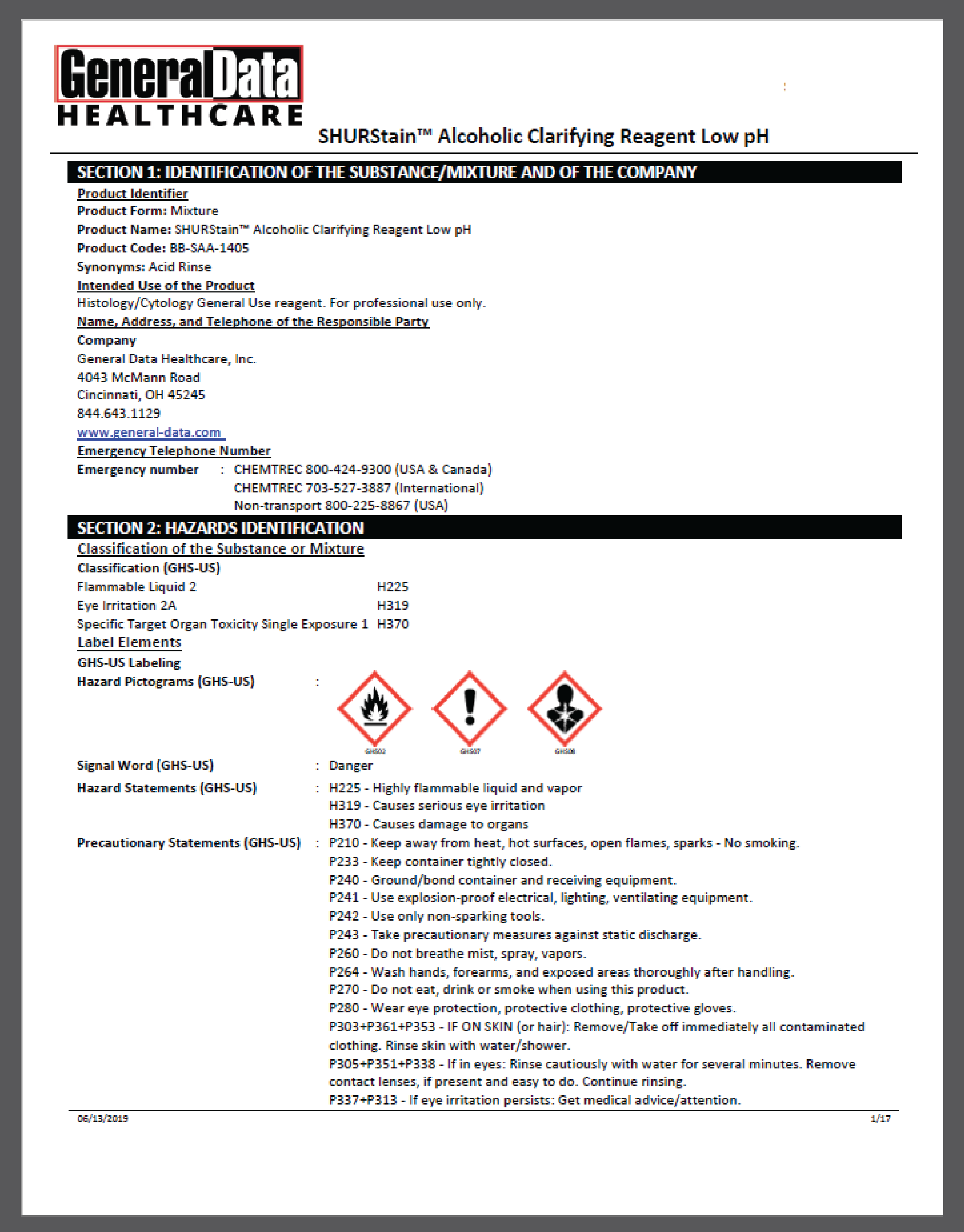 [SHURStain Alcoholic Clarifying Reagent Low pH] | [Safety Data Sheet]
