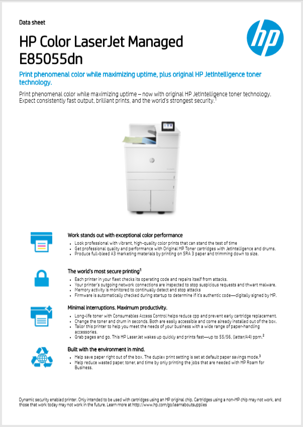 HP E85055dn Product Brochure | General Data