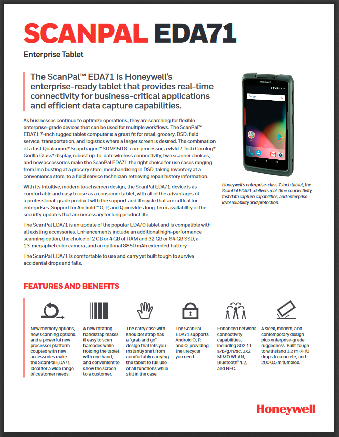Honeywell ScanPal EDA71 Mobile Computer Product Brochure | General Data ...