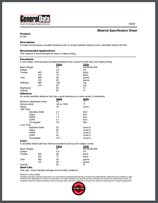 M-354 Material Spec Sheet
