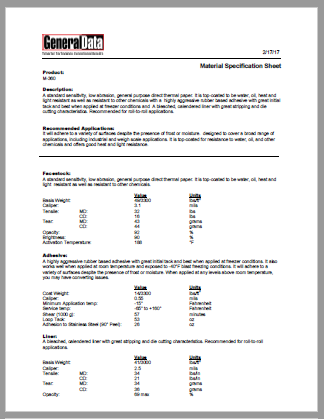 M-360 Material Specification Sheet | General Data