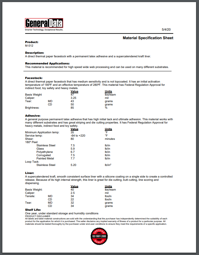 M-512 Material Spec Sheet