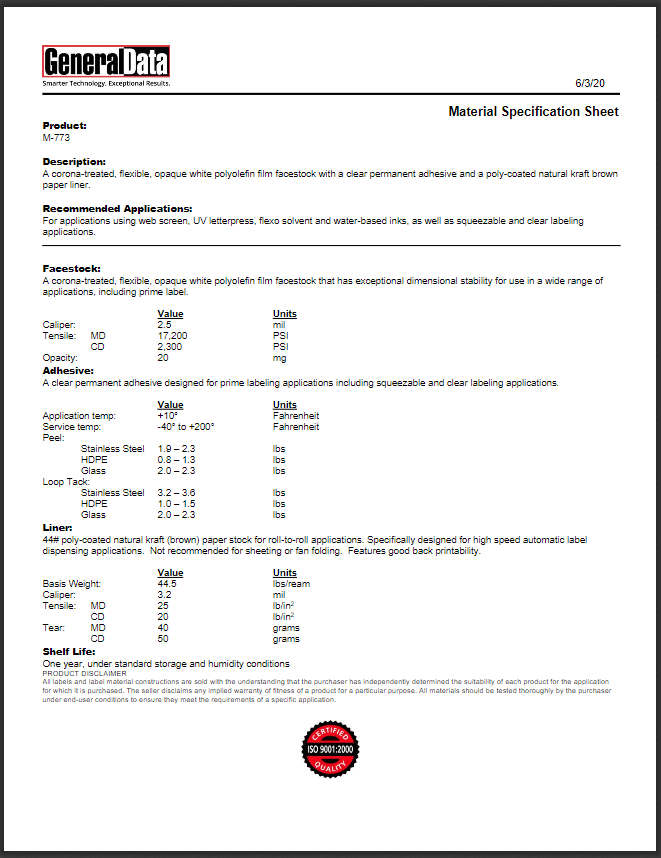 M-773 Material Spec Sheet | General Data Company, Inc.