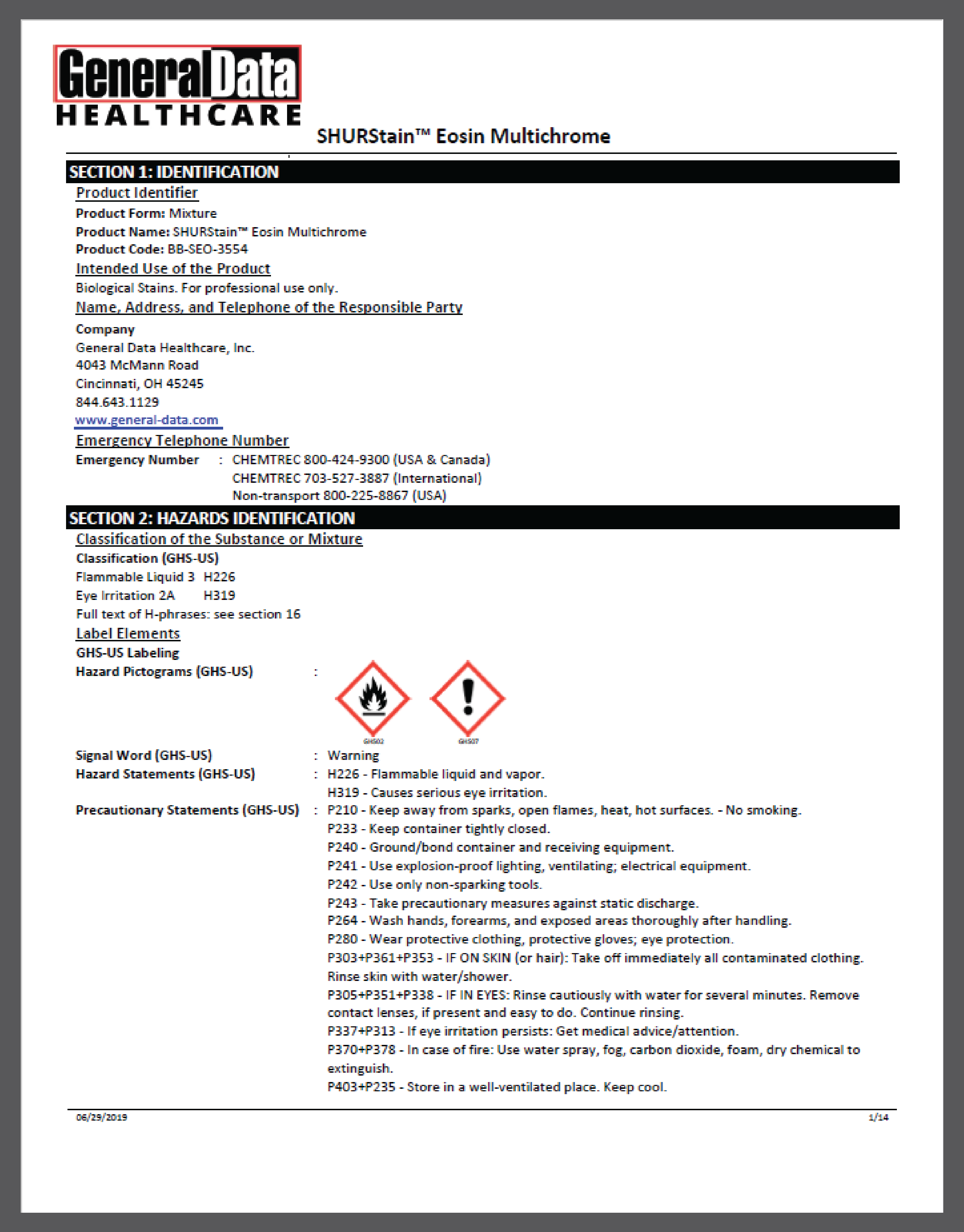 [SHURStain Eosin Multichrome] | [Safety Data Sheet]