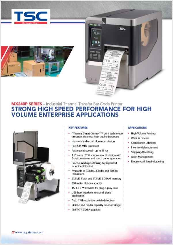 TSC MX240 Product Brochure| General Data