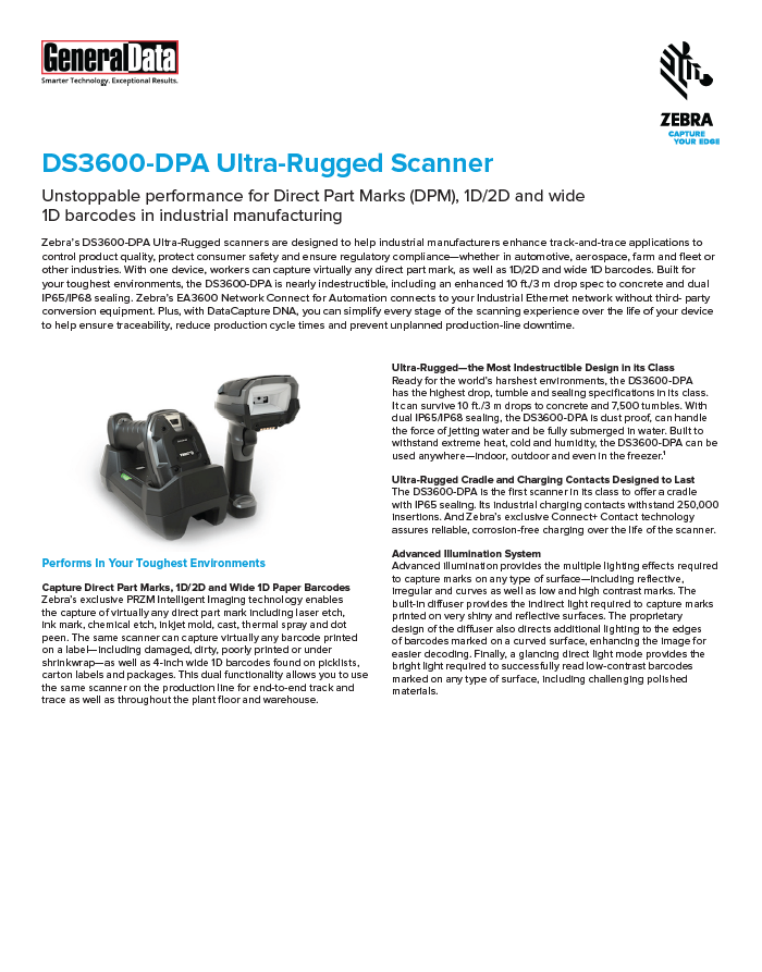 Zebra 3600-DPA for Direct Part Marking, Wide 1D Product Brochure ...
