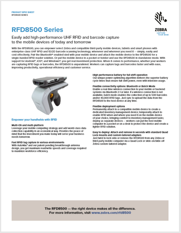 Zebra 8500 Product Brochure | General Data