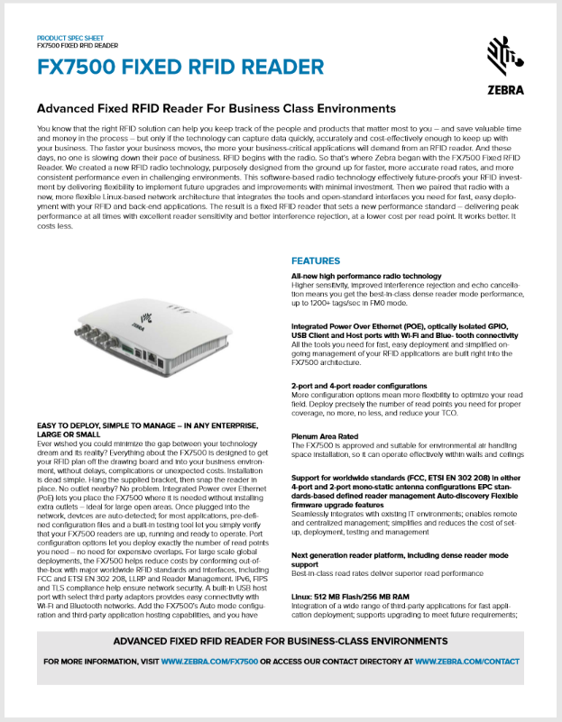 Zebra FX7500 Product Brochure | General Data