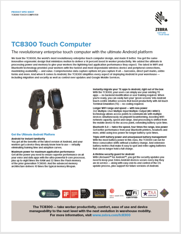 Zebra TC8300 Product Brochure | General Data